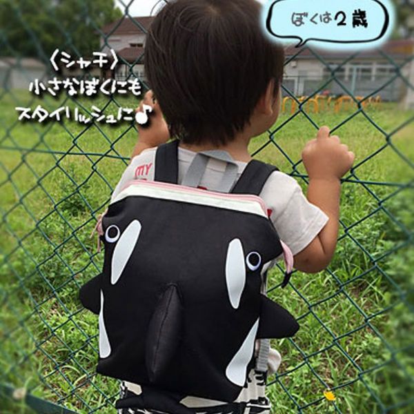 日本 papupi - 嬰幼兒/兒童 鯨魚 鯊魚 鯨鯊 大開口 海洋動物背包-深黑｜媽咪愛