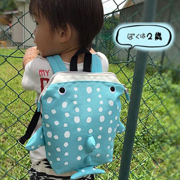 日本 papupi - 嬰幼兒/兒童 鯨魚 鯊魚 鯨鯊 大開口 海洋動物背包-水藍｜媽咪愛