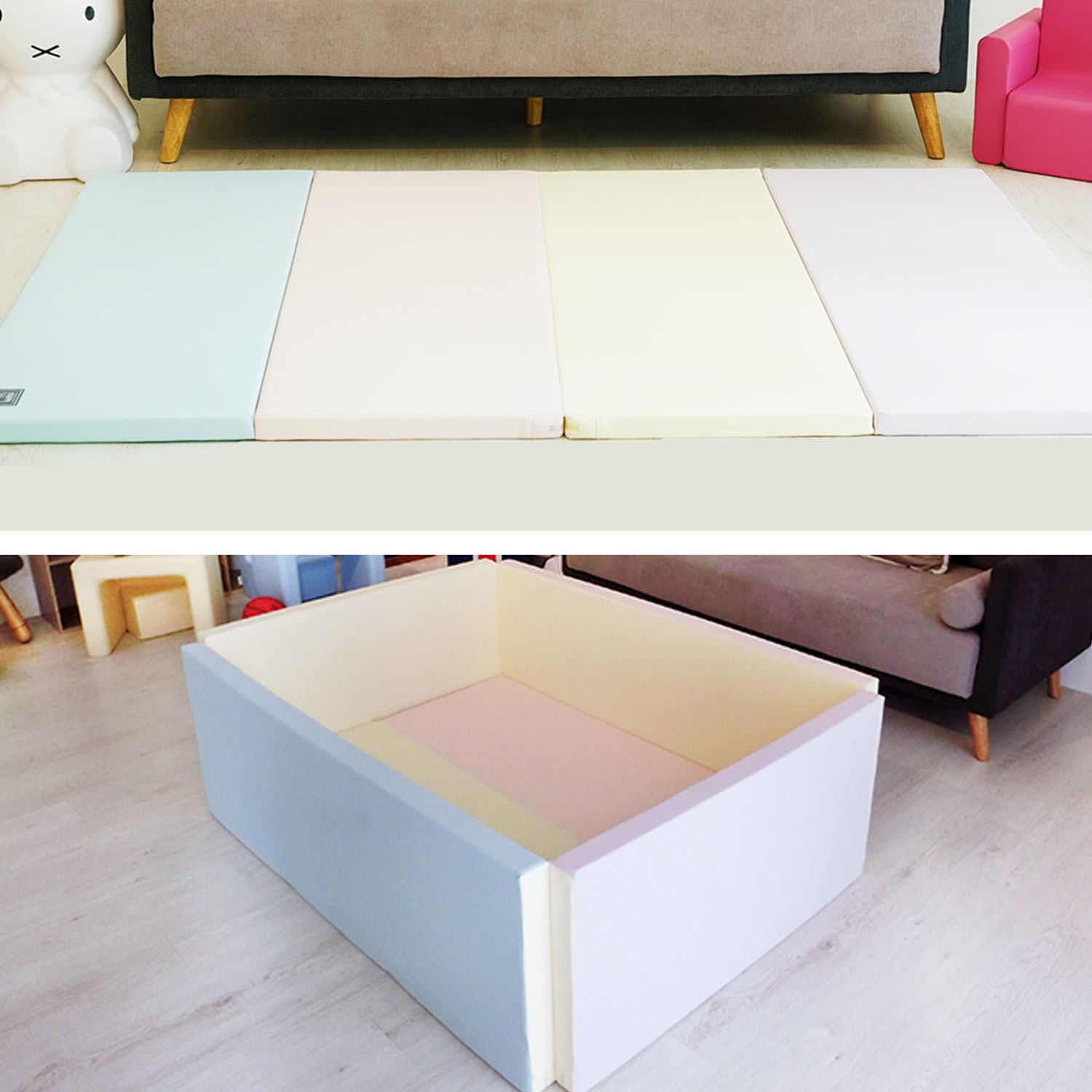 HANPLUS - 寳寳夢想城堡圍欄+四摺-圍欄+經典馬卡龍 (100x140x50 cm)｜媽咪愛